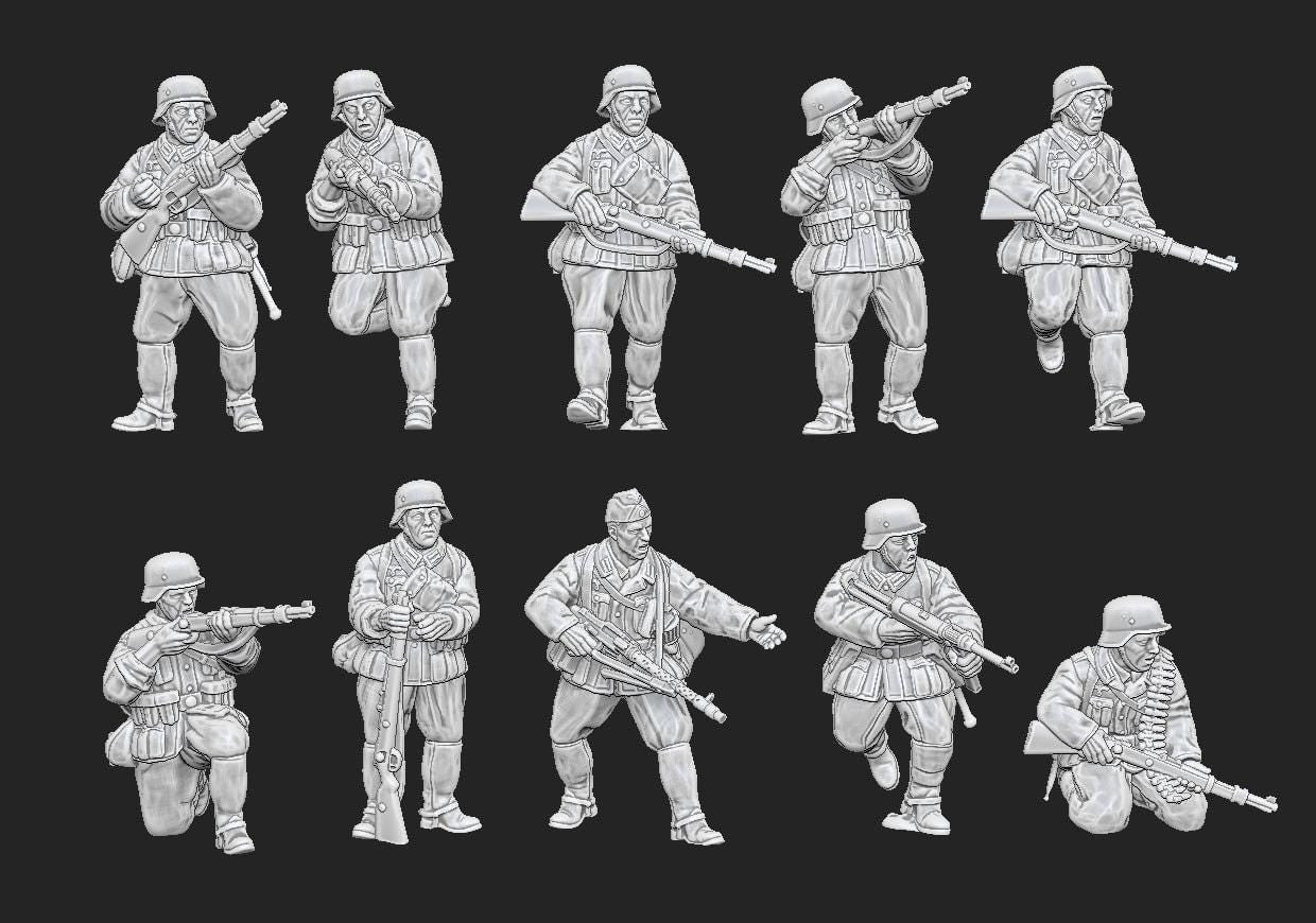 WWII German Cavalry Recon Squad Dismounted (10 models) Various Scales ...